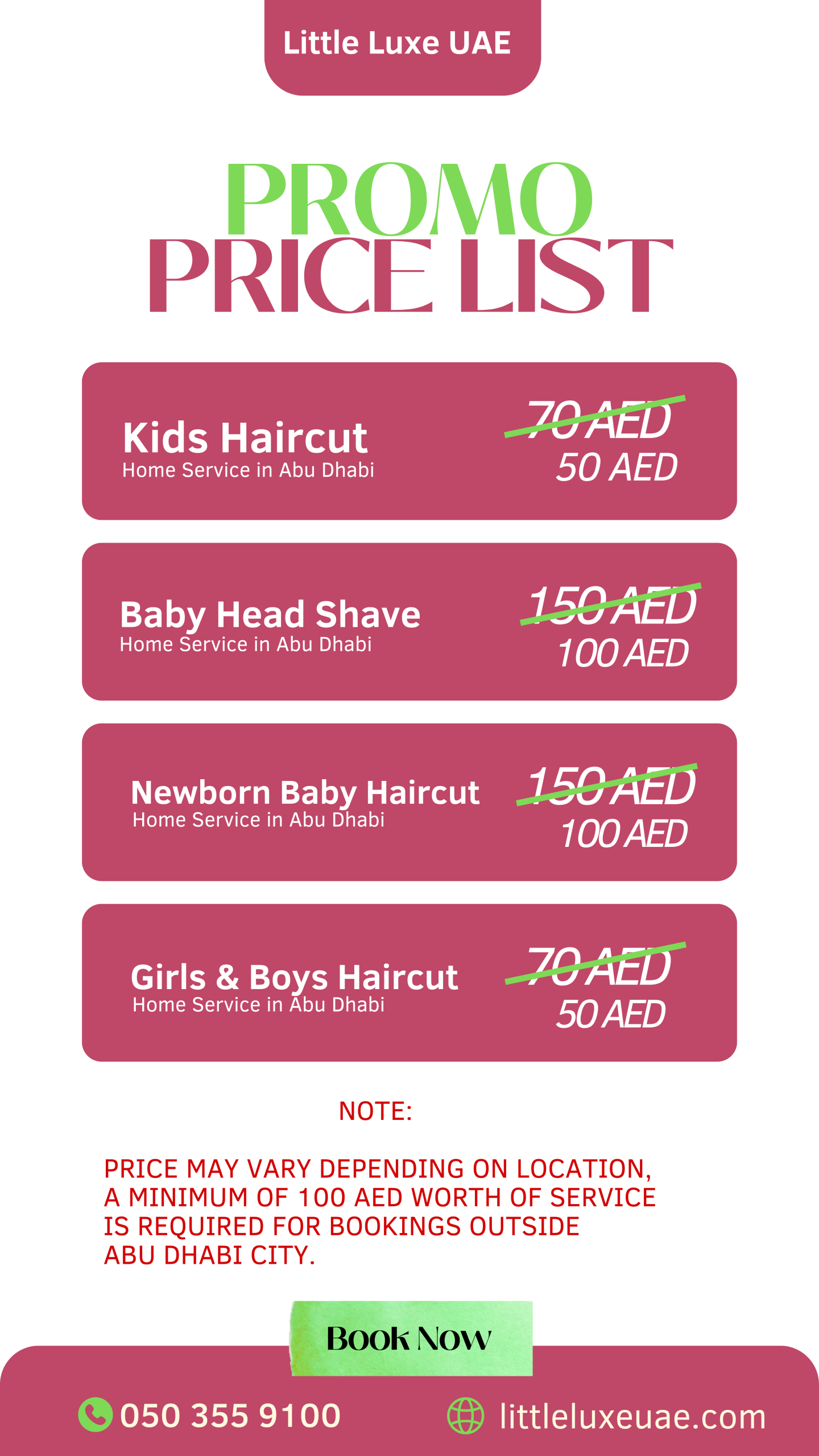 Little Luxe Salon Abu Dhabi Rates